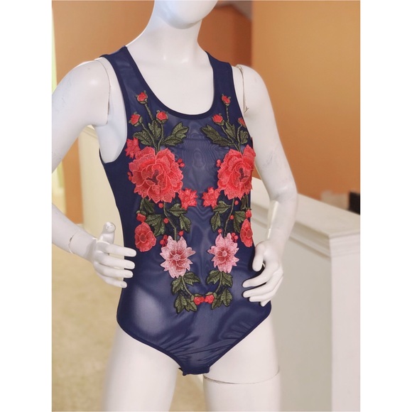 GoJane | Other | Gojane Floral Print Sheer Chiffon Mesh Bodysuit | Poshmark